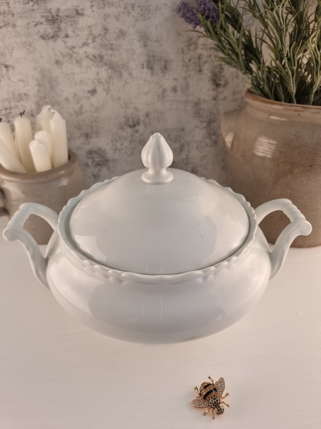 Vintage French Ironstone White Tureen, Vintage French Ironstone Serving ...