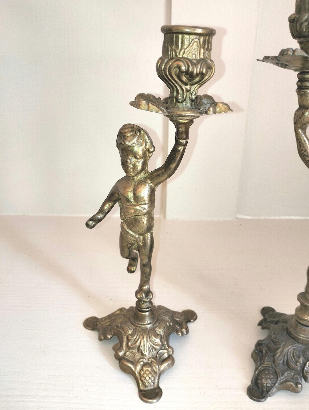 Vintage French Brass Cherub Candlestick, Art Nouveau Candle Holder - Etsy
