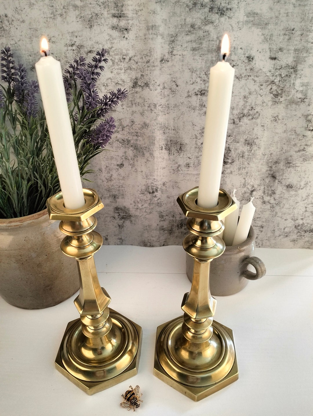 Victorian Brass Candlestick Pair – Antique Octagonal Candle Holders - Etsy