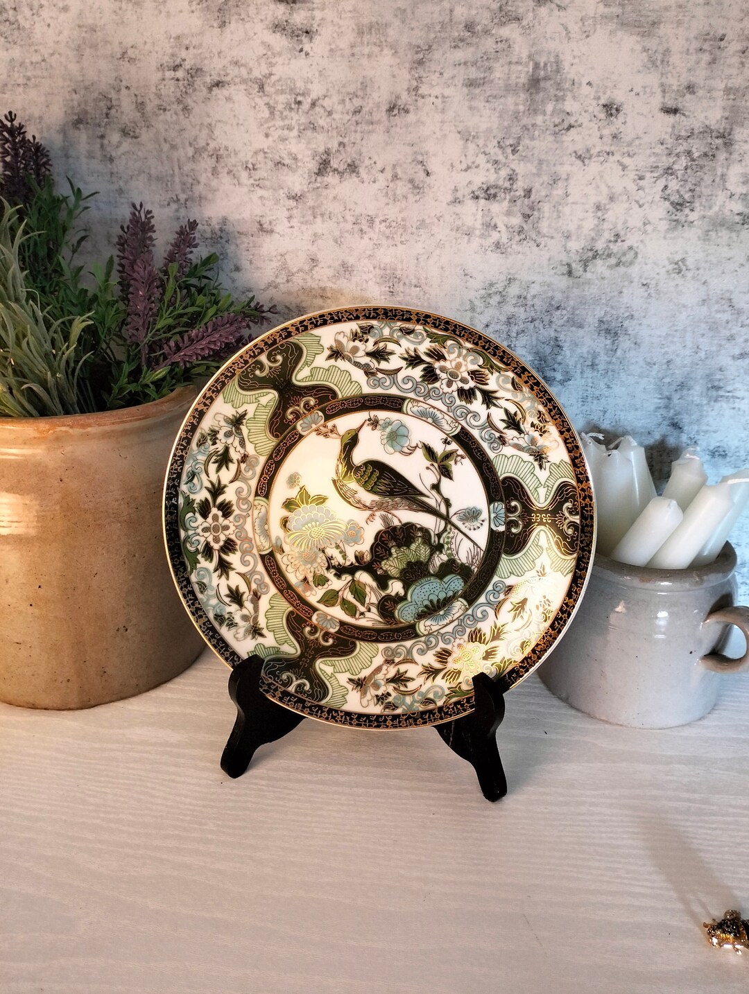 Vintage French Ceramic Wall Plate, Bird Wall Plate, Green White ...