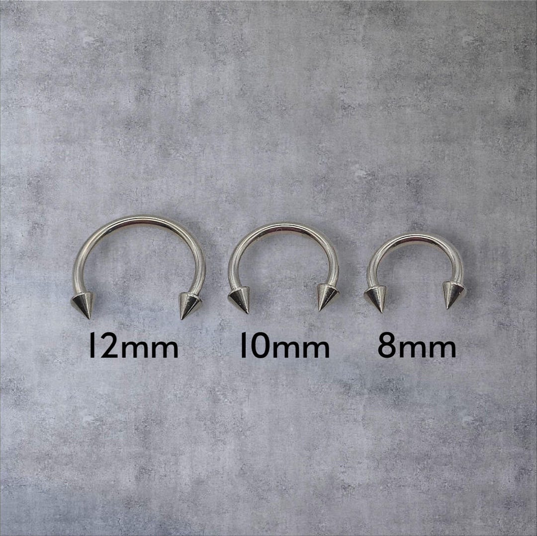 16 Gauge Silver Spike 3x3 Curved Barbell Horseshoe Ring Surgical Steel ...