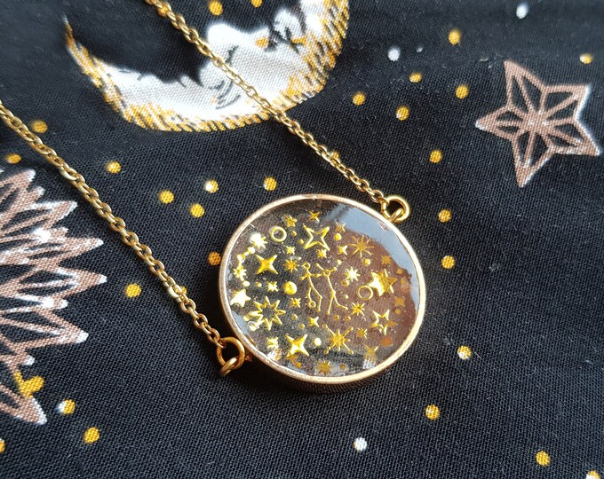 Gold Starry Sky Constellations Map Astrology Resin Pendant Necklace ...