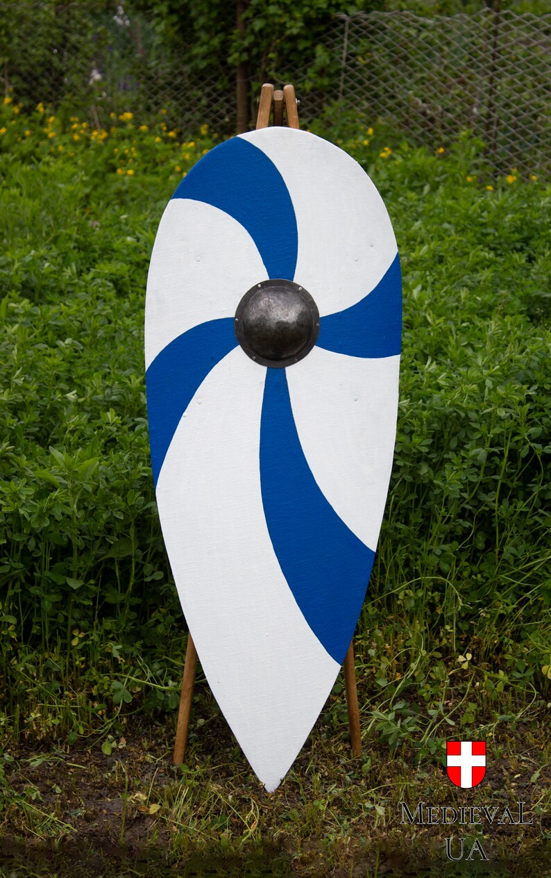 Viking Kite Shield With Blue-white Pattern Medieval Shield - Etsy
