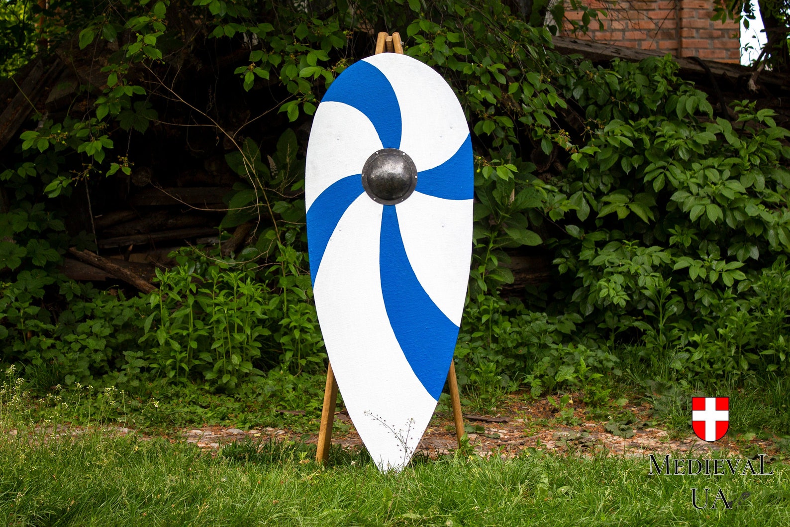 Viking Kite Shield With Blue-white Pattern Medieval Shield - Etsy