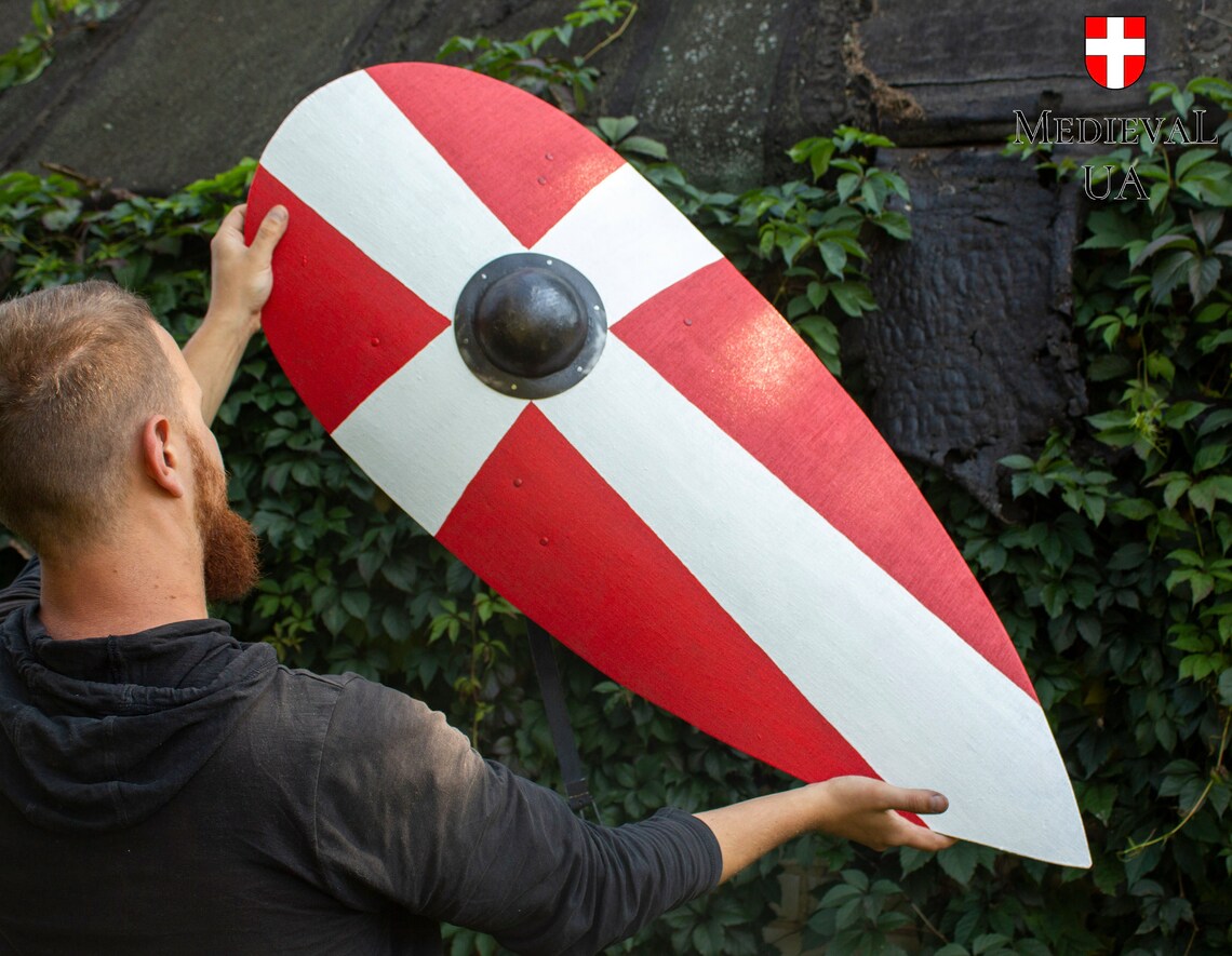 Viking Kite Shield With Red-white Pattern Medieval Shield - Etsy