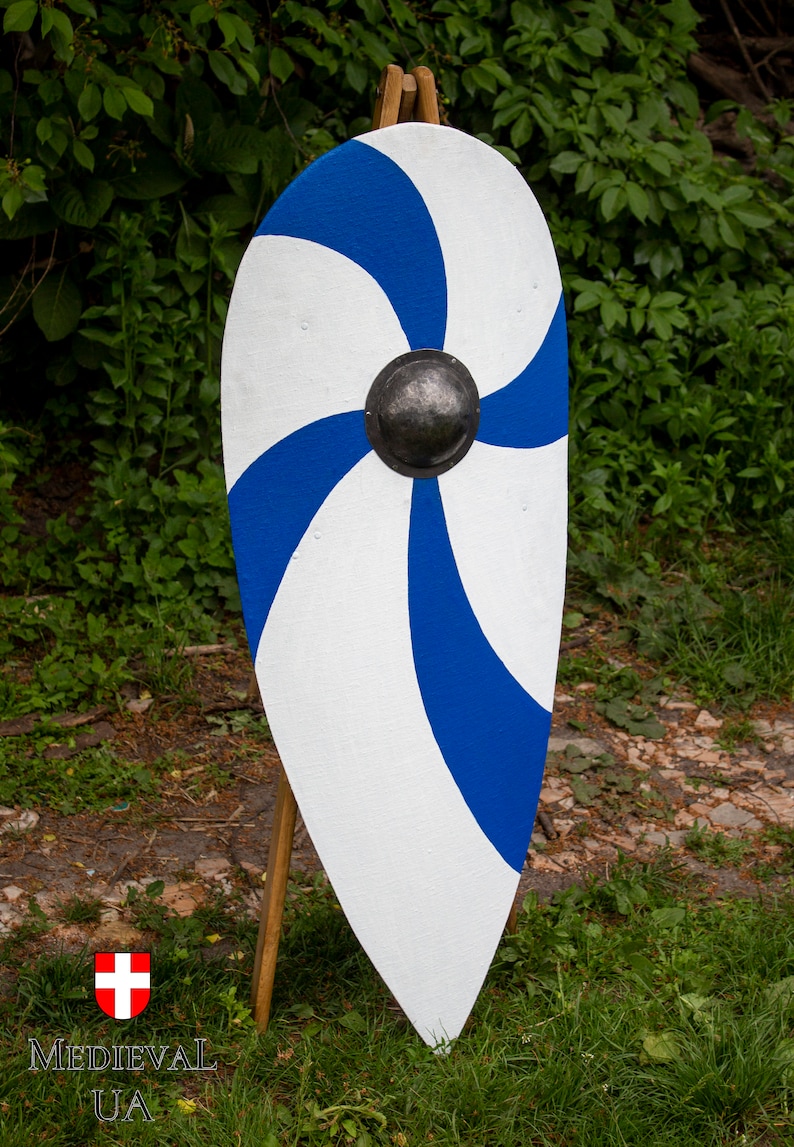 Viking Kite Shield With Blue-white Pattern Medieval Shield - Etsy