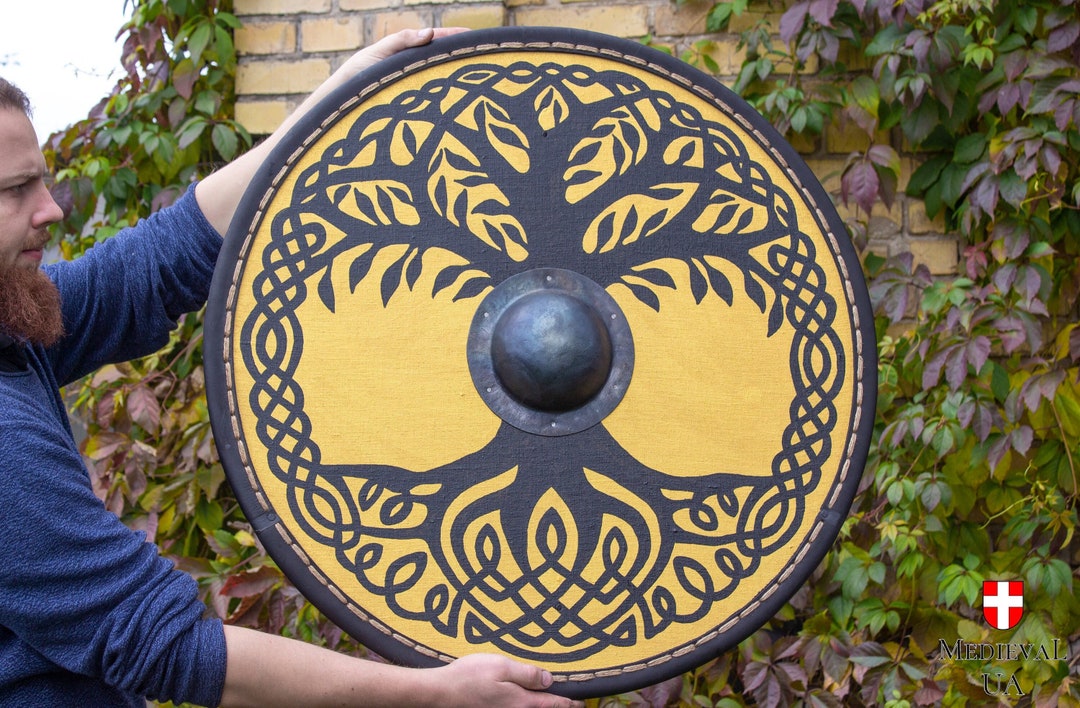 Viking Round Shield tree of Life Pattern, Medieval Shield With Metal ...