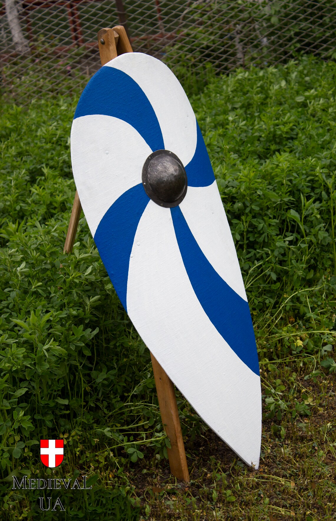 Viking Kite Shield With Blue-white Pattern Medieval Shield - Etsy