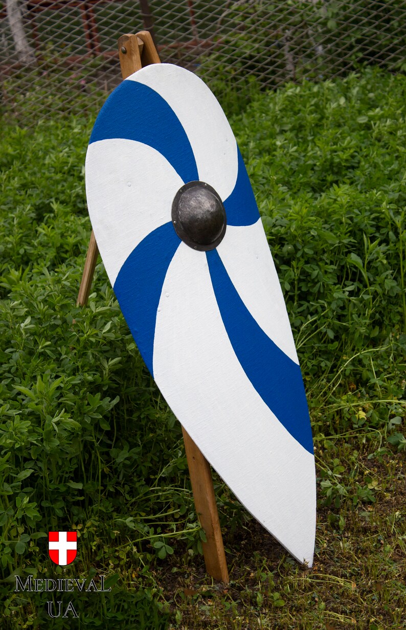 Viking Kite Shield With Blue-white Pattern Medieval Shield - Etsy