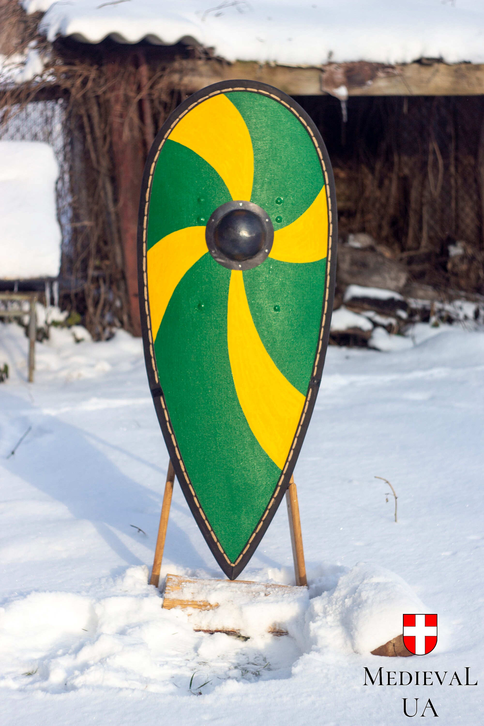 Viking Kite Shield With Yellow-green Pattern Medieval Shield | Etsy
