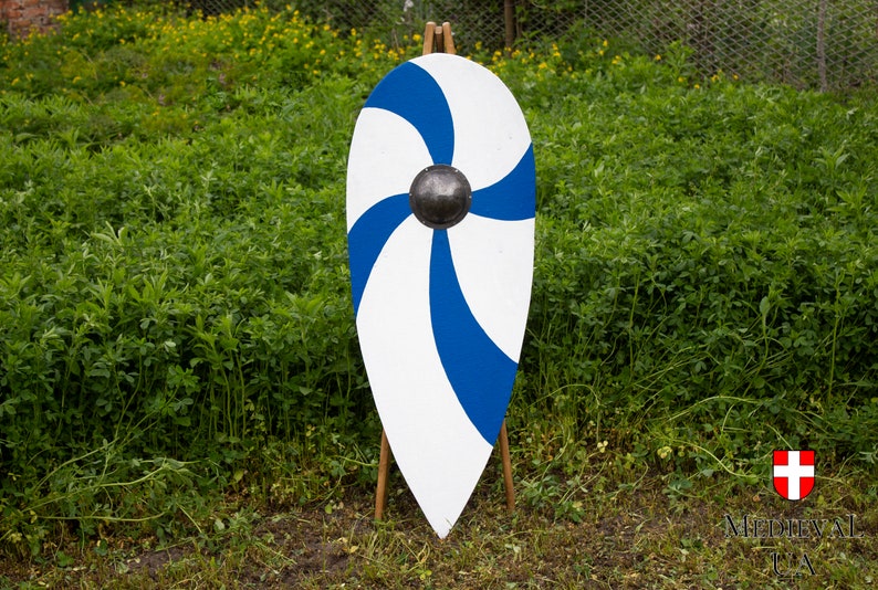 Viking Kite Shield With Blue-white Pattern Medieval Shield - Etsy