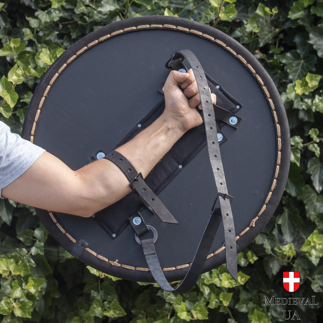 Viking Black Round Shield With Forged Metal Umbo and Leather Handle ...