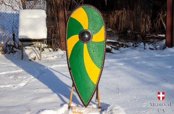 Viking Kite Shield With Yellow-green Pattern Medieval Wooden - Etsy