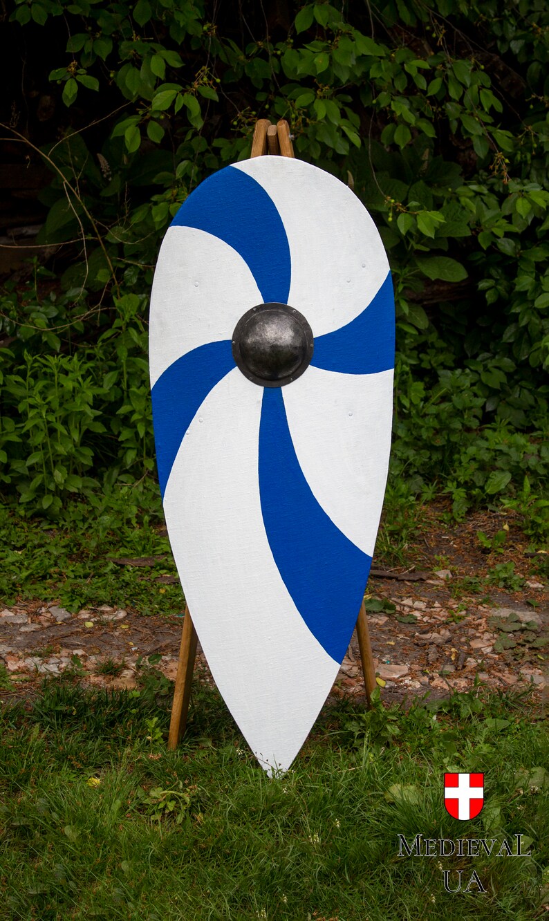 Viking Kite Shield With Blue-white Pattern Medieval Shield - Etsy