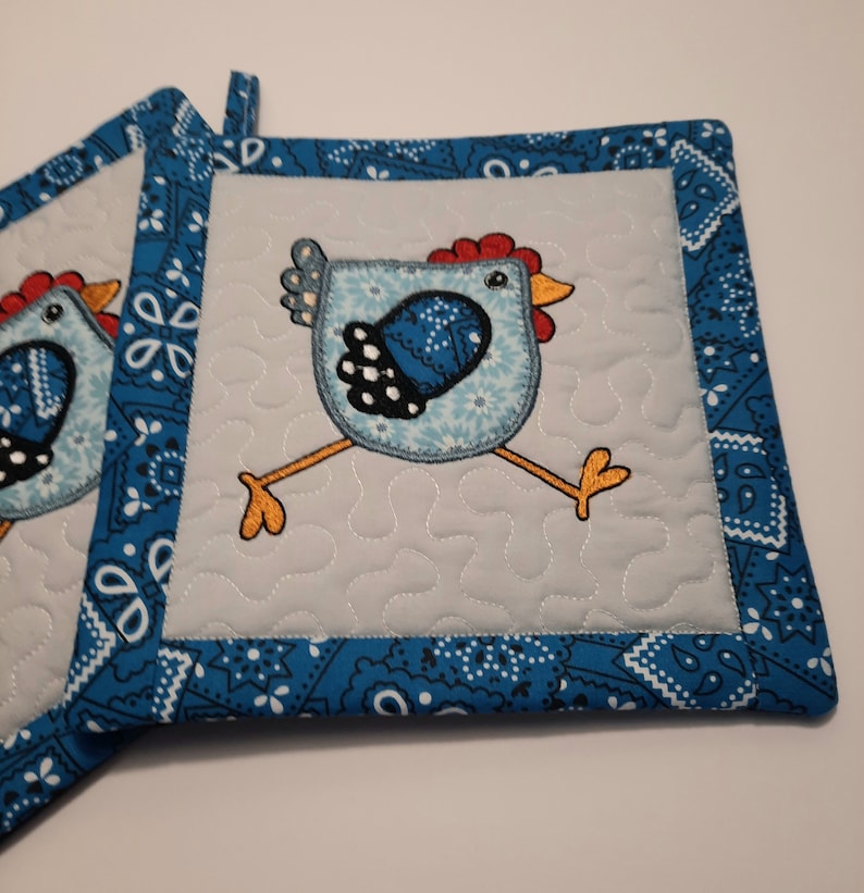 Insulated Quilted Potholder Set, Chicken Potholders, Farmhouse ...