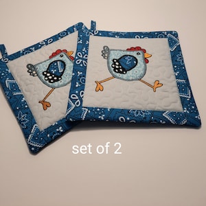 Insulated Quilted Potholder Set, Chicken Potholders, Farmhouse ...