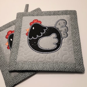 Insulated Quilted Potholders Set of 2, Chicken Potholders, Farmhouse ...