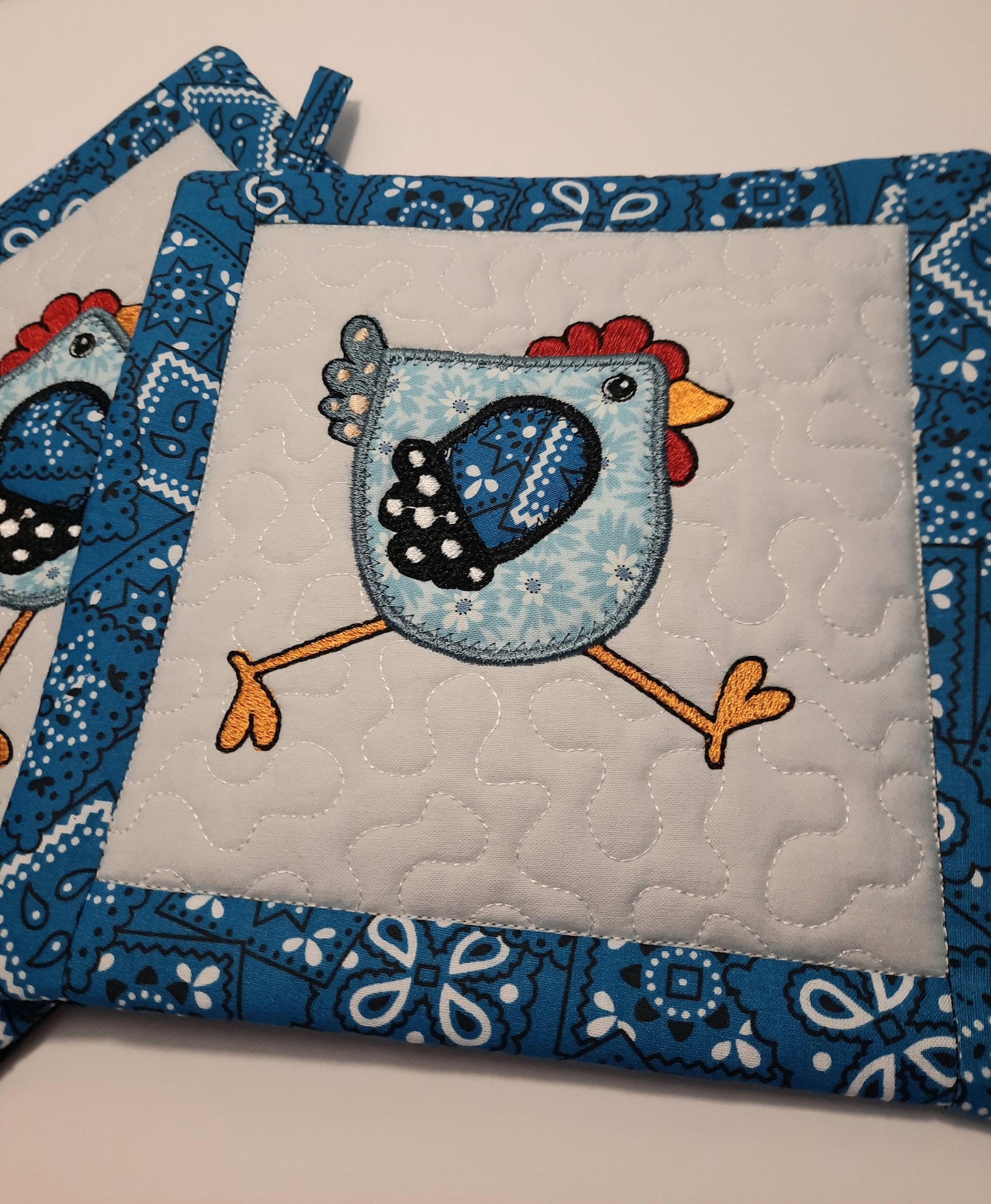 Insulated Quilted Potholder Set, Chicken Potholders, Farmhouse ...