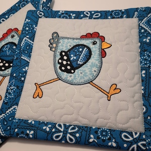 Insulated Quilted Potholder Set, Chicken Potholders, Farmhouse ...