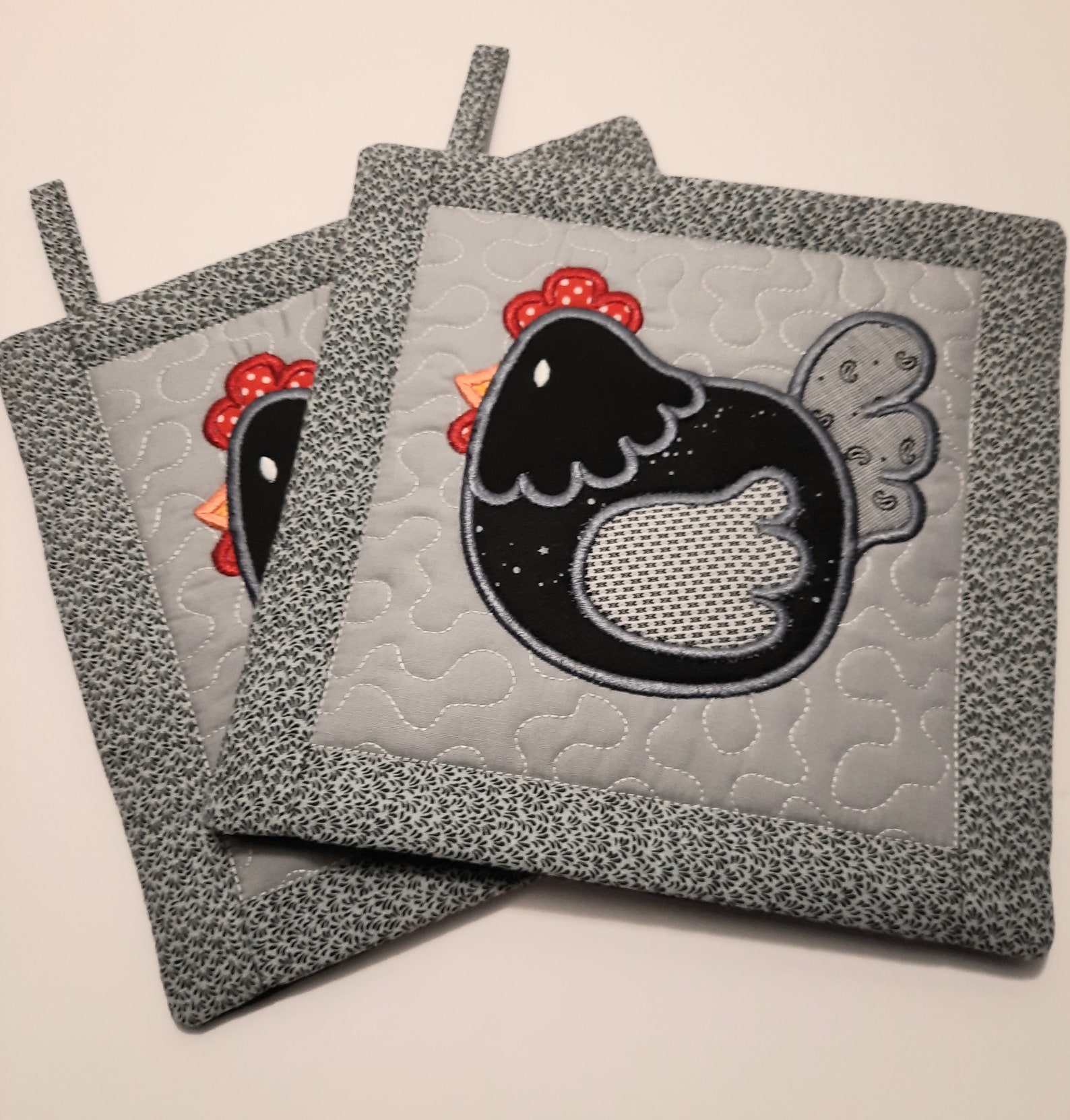 Insulated Quilted Potholders Set of 2, Chicken Potholders, Farmhouse ...