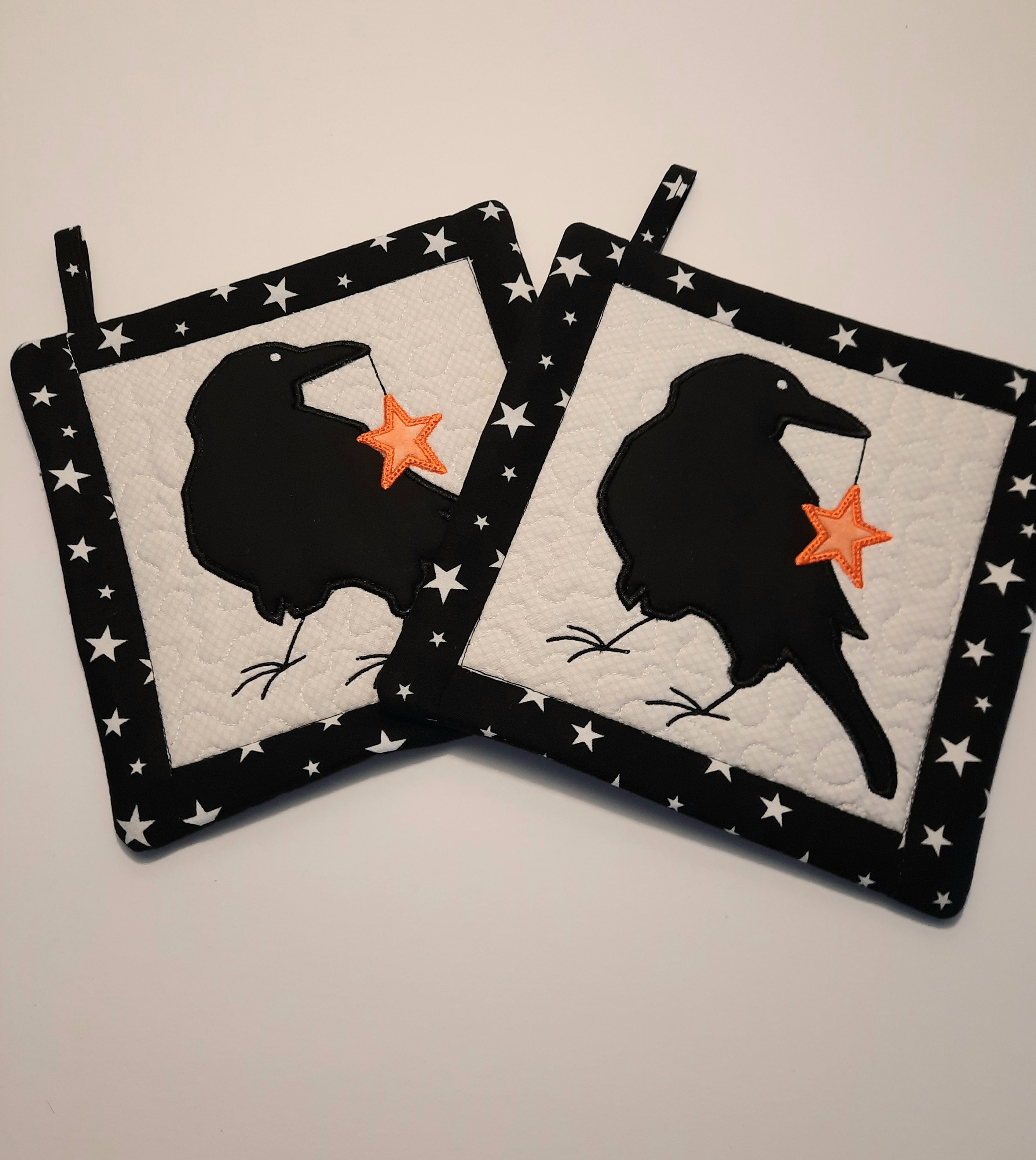 Quilted Crow Potholders Set, Appliqued Farmhouse Decor - Etsy