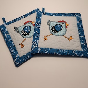 Insulated Quilted Potholder Set, Chicken Potholders, Farmhouse ...