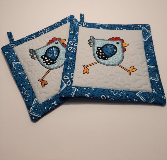 Insulated Quilted Potholder Set Chicken Potholders Farmhouse - Etsy