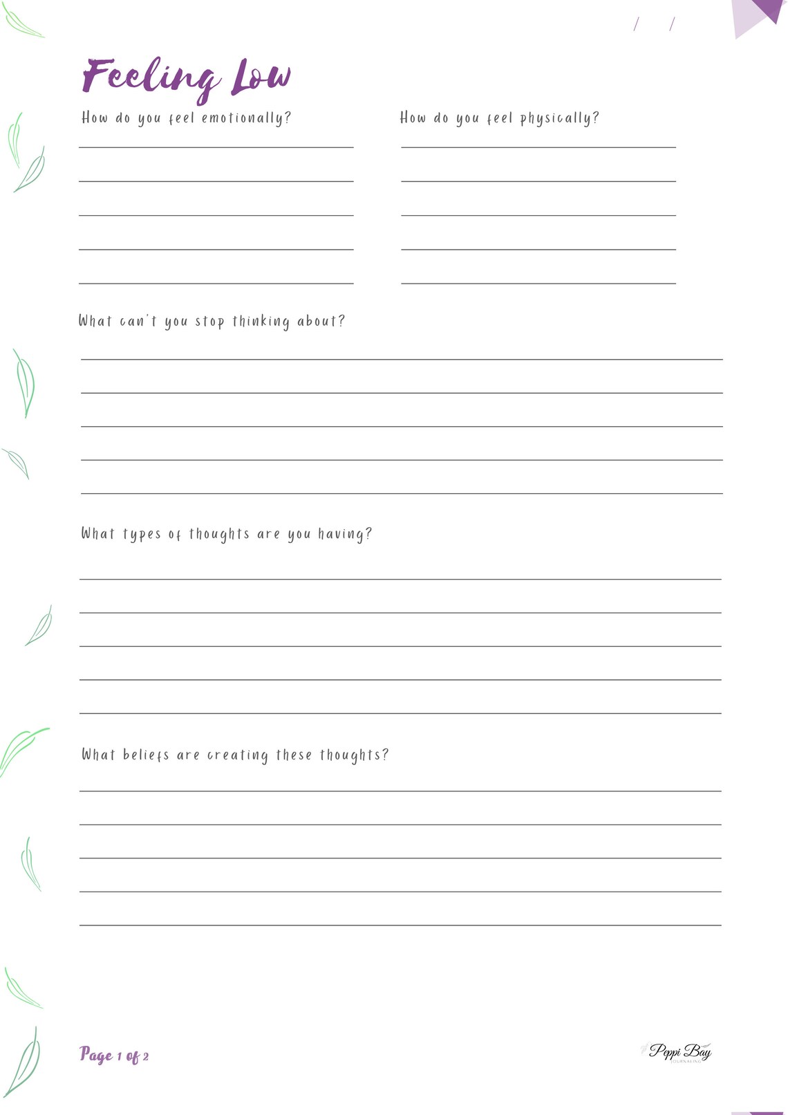 Feeling Low/Depressed Journal Template Pack Reflection | Etsy