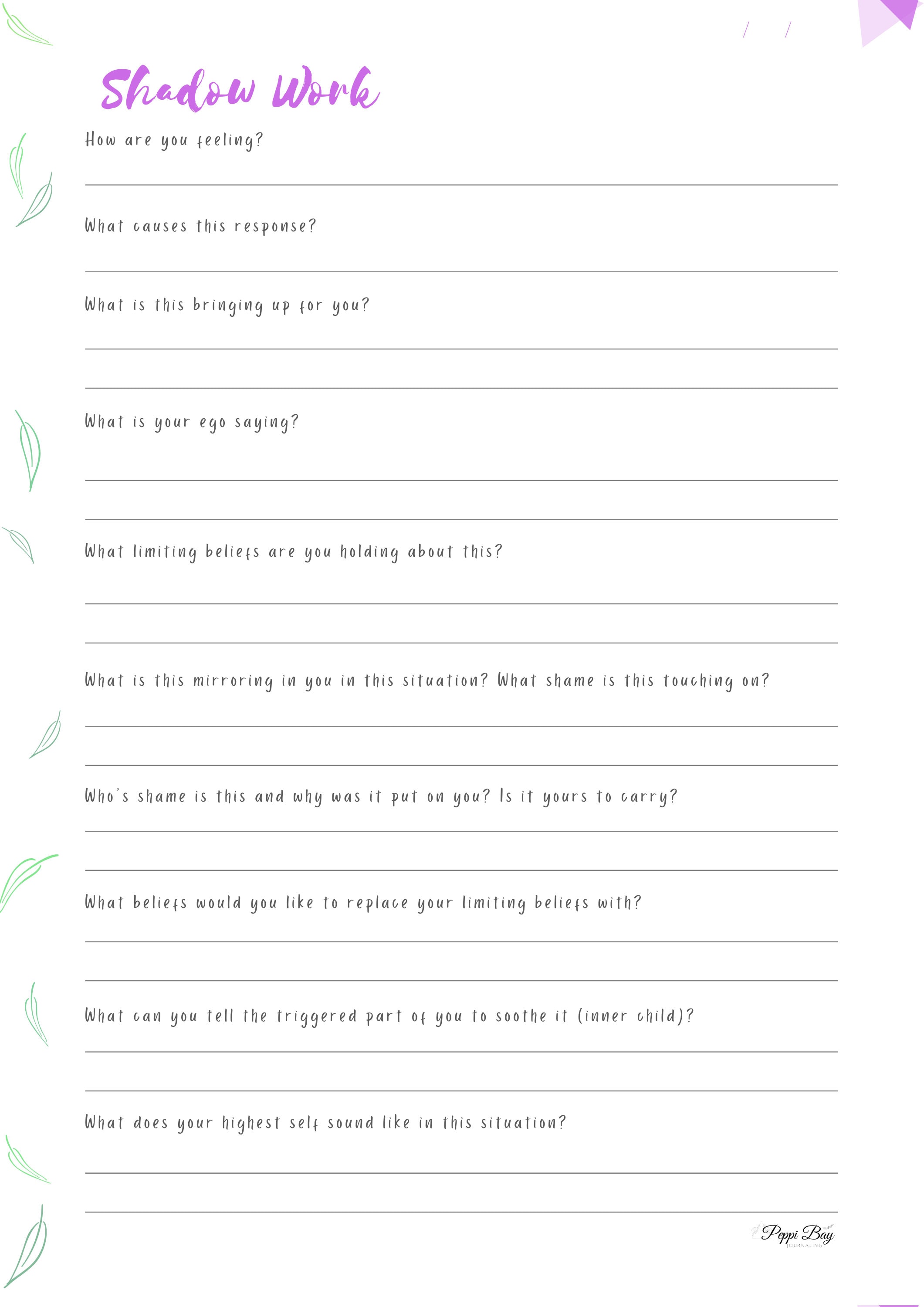 Shadow Work Journal Worksheet Journal Prompts, Emotion Processing ...