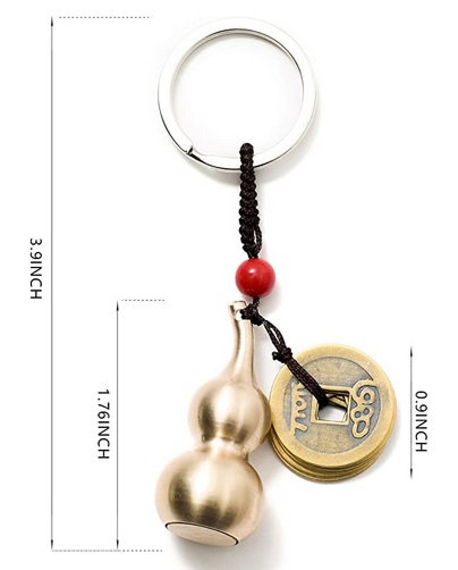 Feng Shui Brass Gourd Keychain, Chinese Coin Good Luck Charm - Etsy