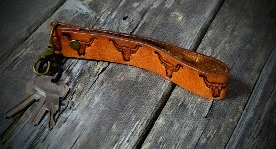 Handmade Leather Key Lanyard With Embossed Texas Longhorn Cow // Unique ...