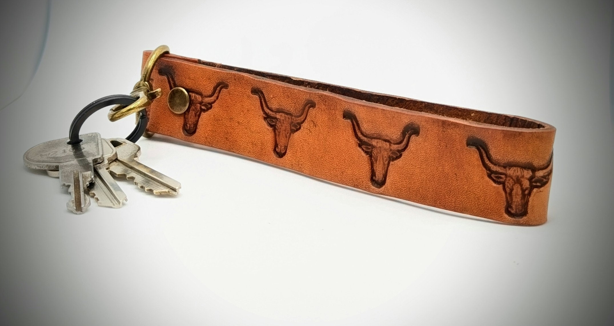 Handmade Leather Key Lanyard With Embossed Texas Longhorn Cow // Unique ...