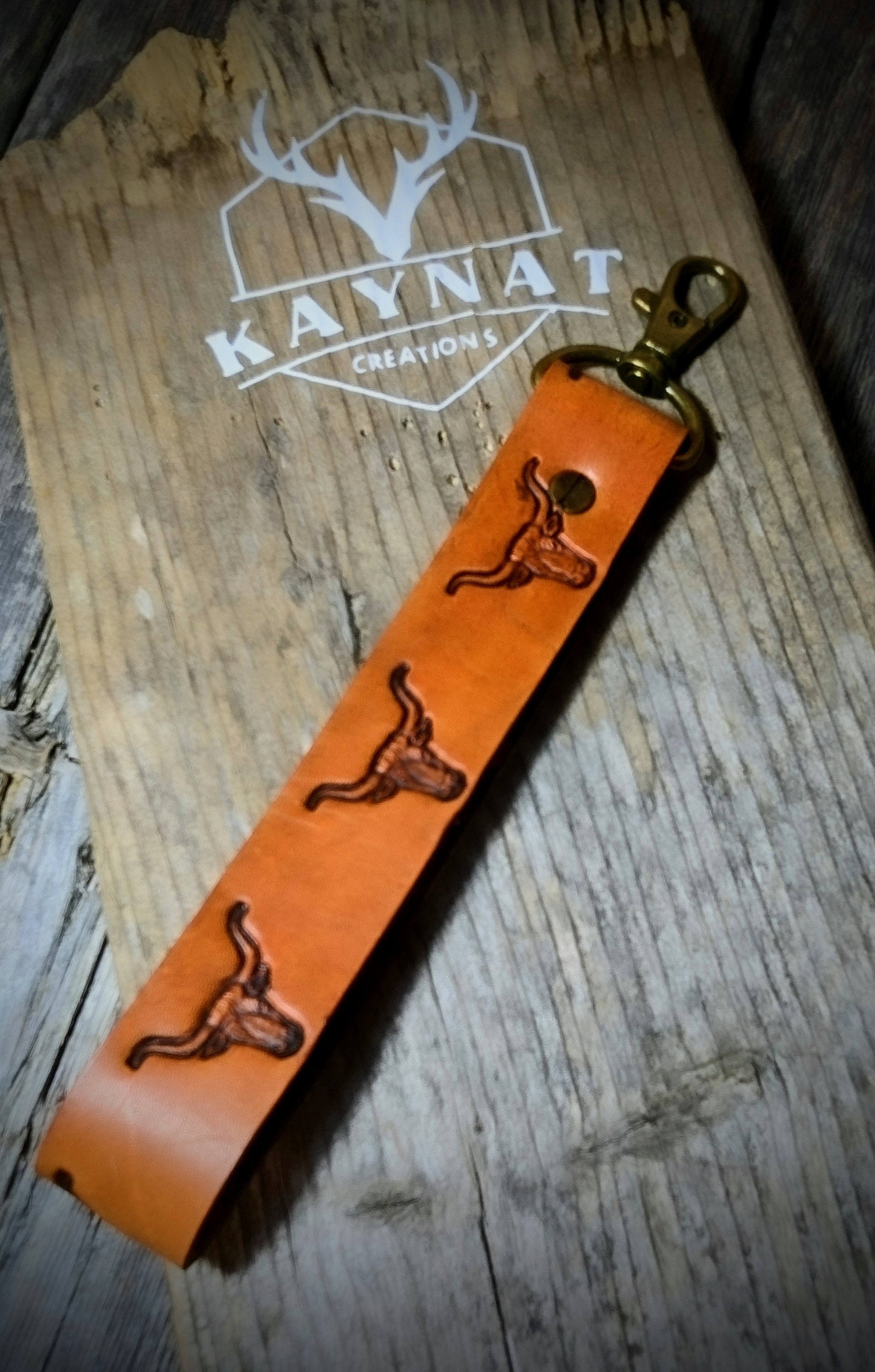 Handmade Leather Key Lanyard With Embossed Texas Longhorn Cow // Unique ...
