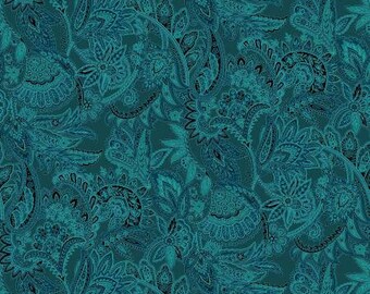 Teal Paisley Fabric - Etsy