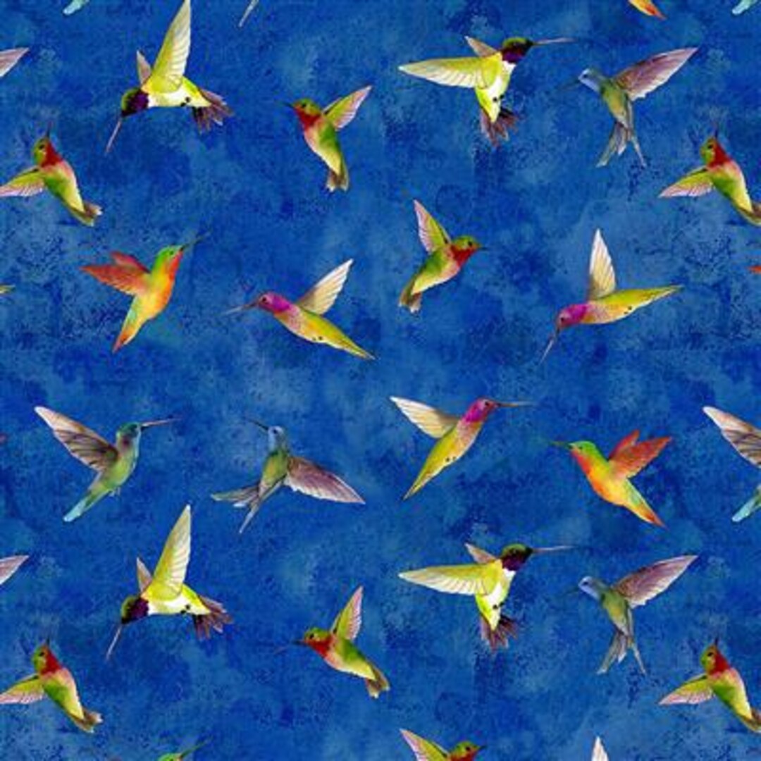 Zen Digital Hummingbirds - Royal Blue - Clothworks - Y3763-31, Bty - Etsy