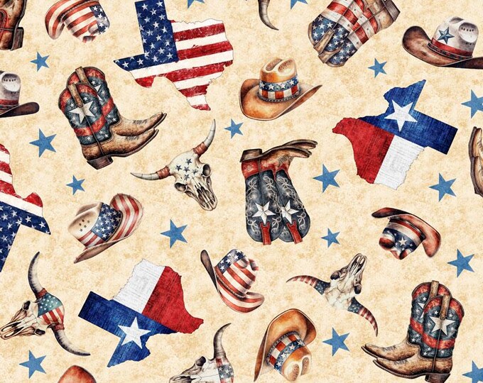 All TEXAS Shop Hop - Patriotic Texas Icons, Cowboy Toss on Dark Cream ...