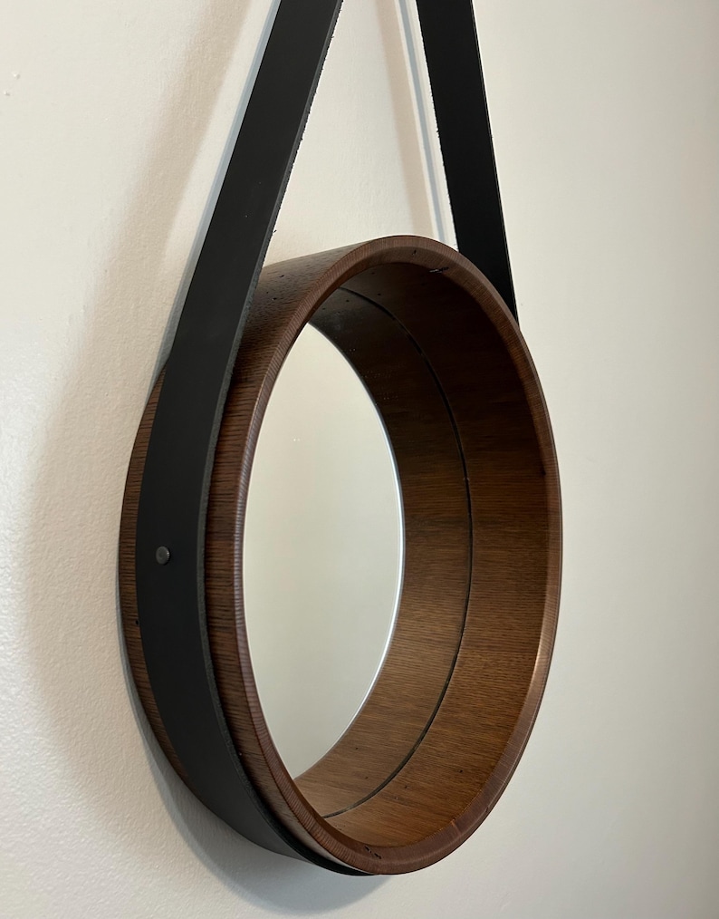 Reclaimed American Wormy Chestnut & Leather Captains Mirror - Etsy