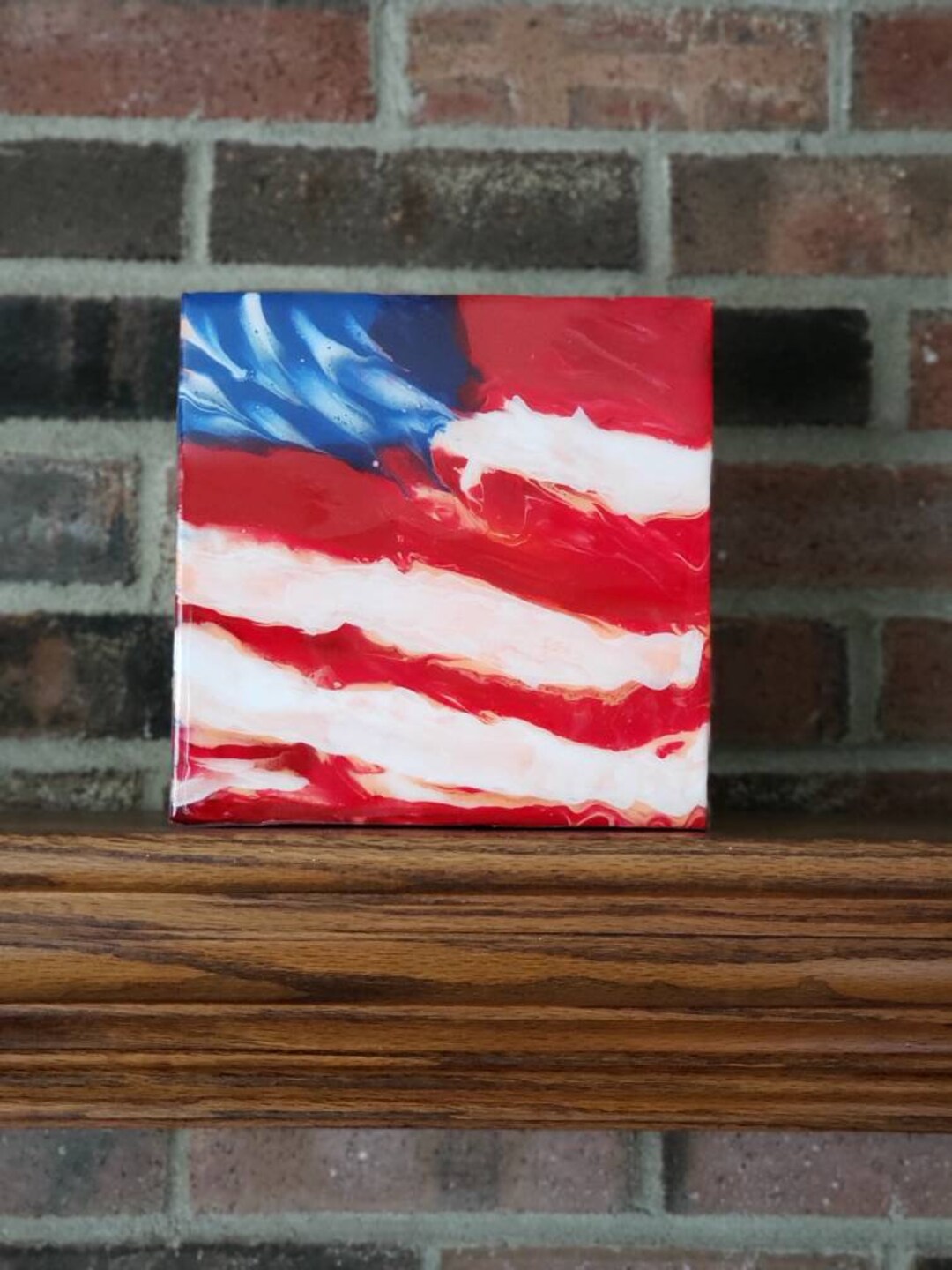 Acrylic Painting With Resin Coating, Red, White, and Blue American Flag ...