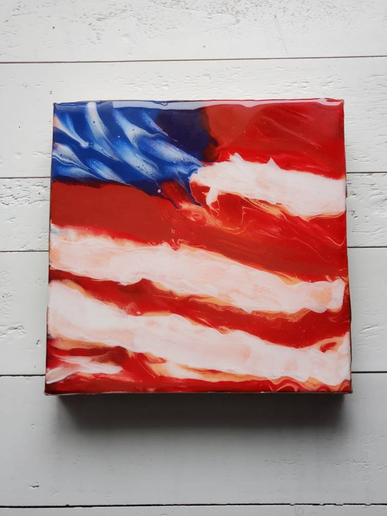 Acrylic Painting With Resin Coating, Red, White, and Blue American Flag ...