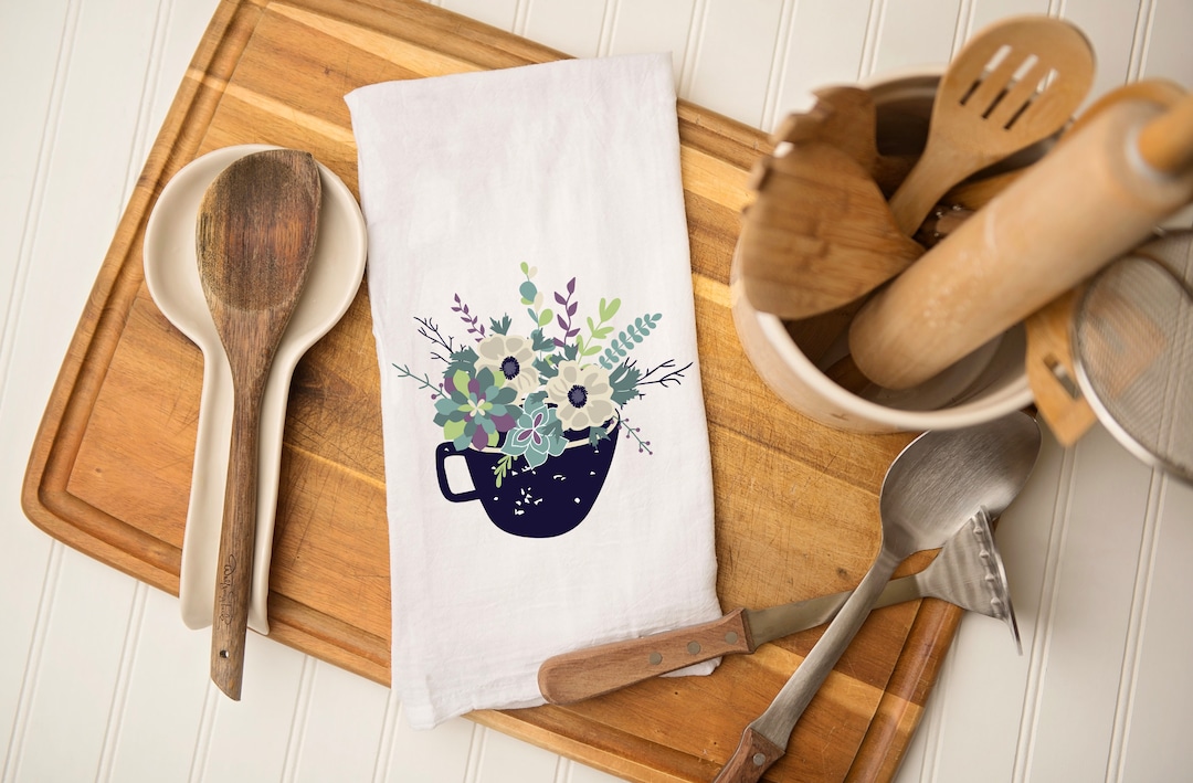 Tea Cup Flower Garden Towel / Flower Tea Towels / Flour Sack Towels ...