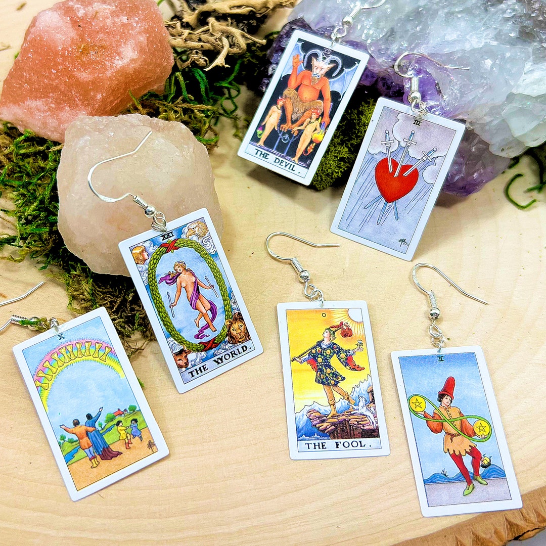 Tiny Tarot Card Earrings - Mini Universal Waite - Dangle - Hypoallergenic - Deck Reading ...