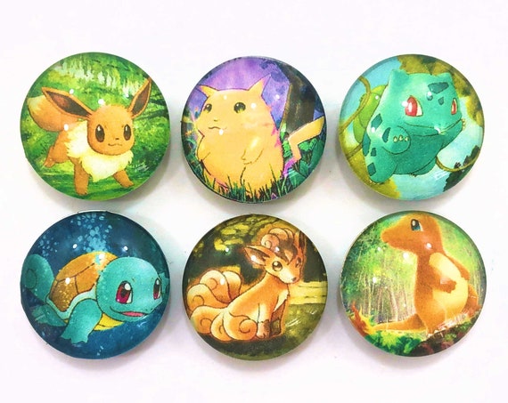 Pokémon Magnet Set 6-piece Glass Magnets Set 1 Round | Etsy