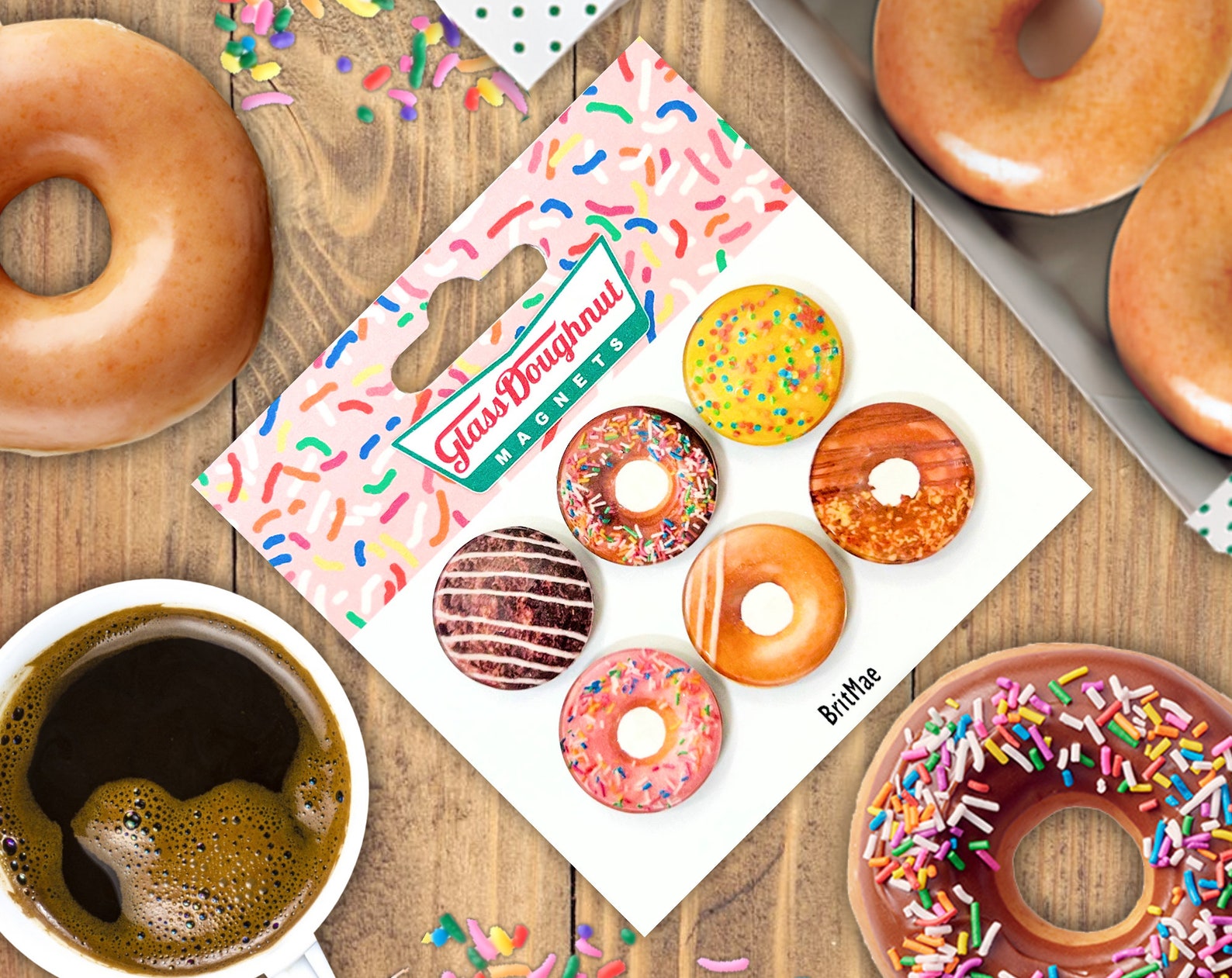 Doughnut Magnets Set 6-piece Glass Magnets Set 1 Round Magnets Food ...