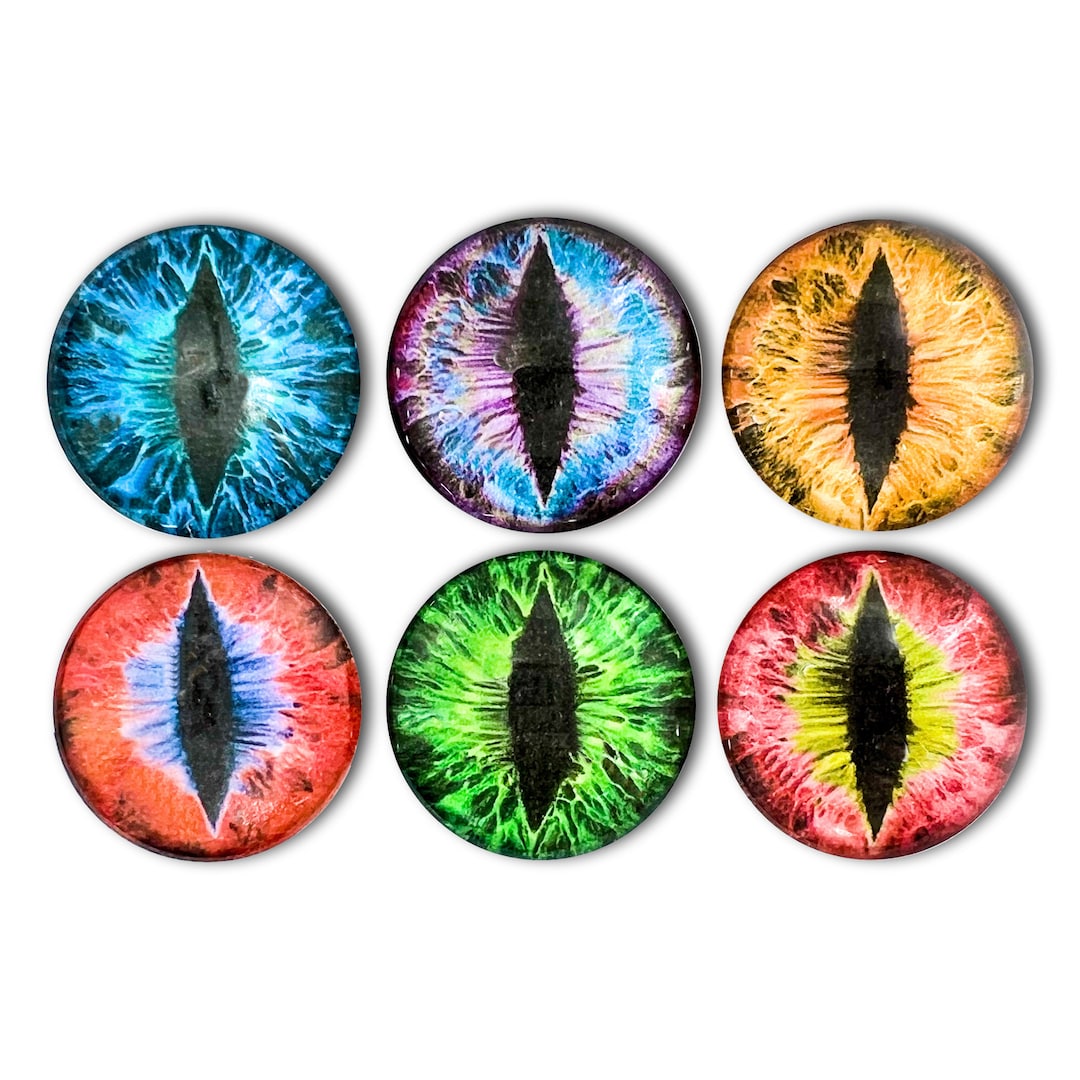 Monster Eye Magnet Set - Dragon Eyes - 6-piece 1" Round Glass Magnets ...