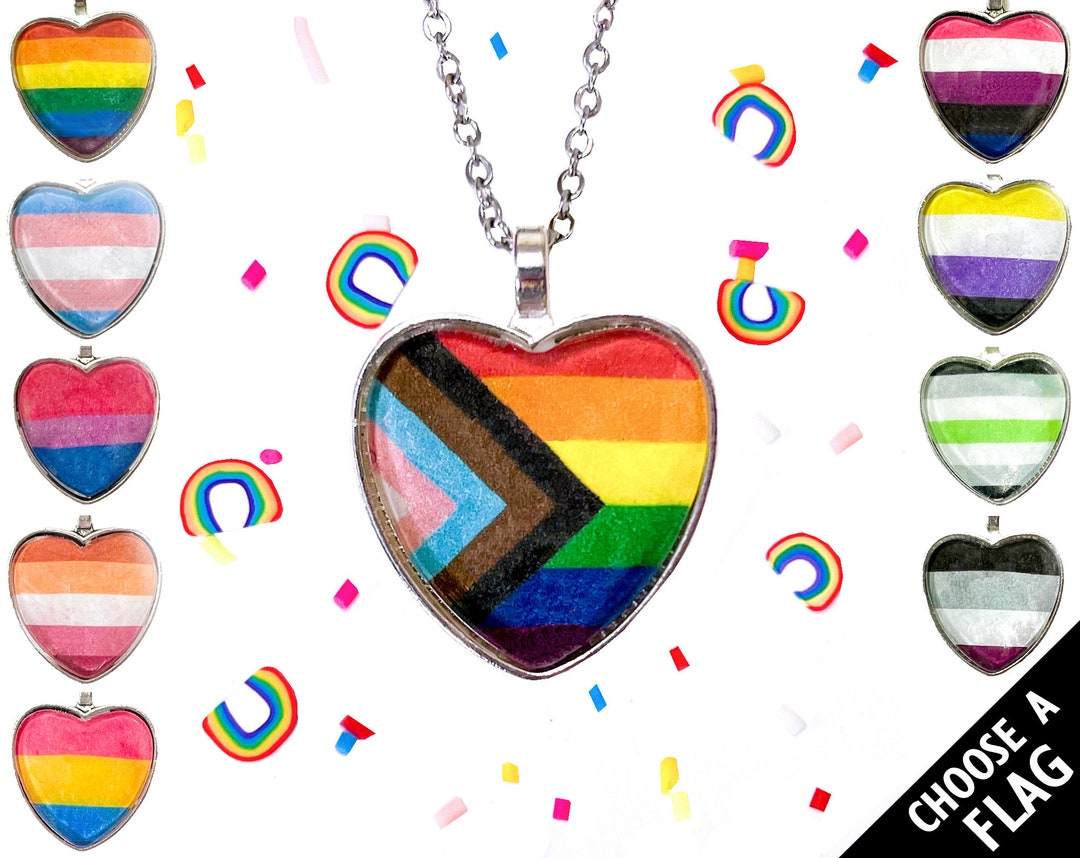 Pride Flag Heart Pendant Necklace - Silver - 18" - 18 Inch Chain ...