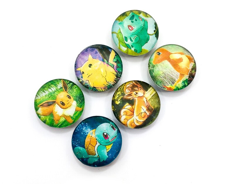Pokémon Magnet Set 6-piece Glass Magnets Set 1 Round Magnets Vintage 90 ...