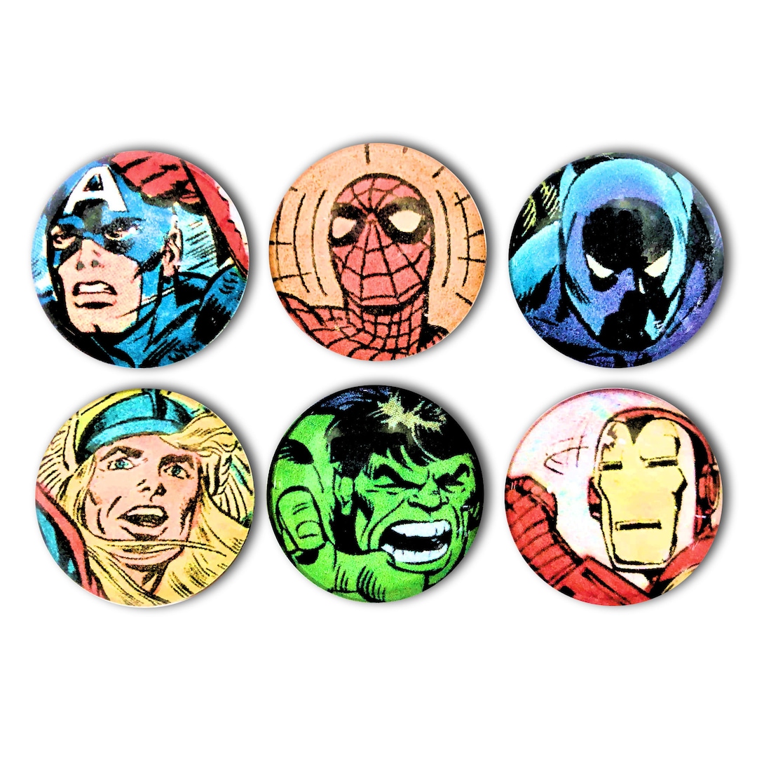 Retro Marvel Comic Books Magnets Set 6-piece Glass Magnets Set 1 Round ...