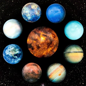The Solar System Magnet Set - 9-piece Glass Magnets Set - 1" Round ...