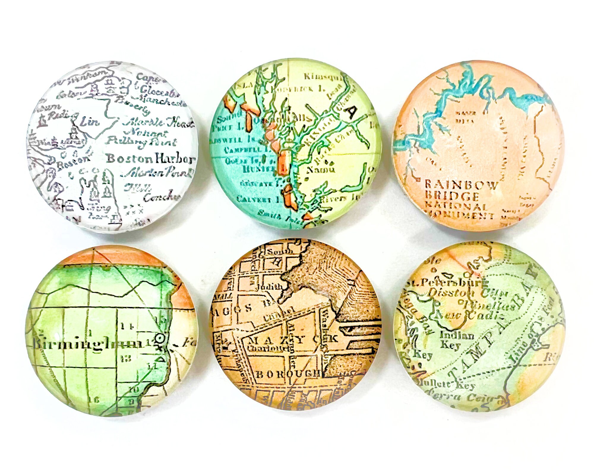 Old Maps Magnet Set 6-piece Glass Magnets Set 1 - Etsy