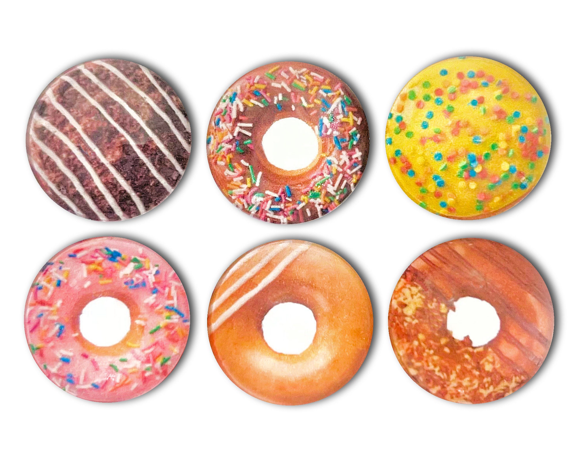 Doughnut Magnets Set 6-piece Glass Magnets Set 1 Round Magnets Food ...